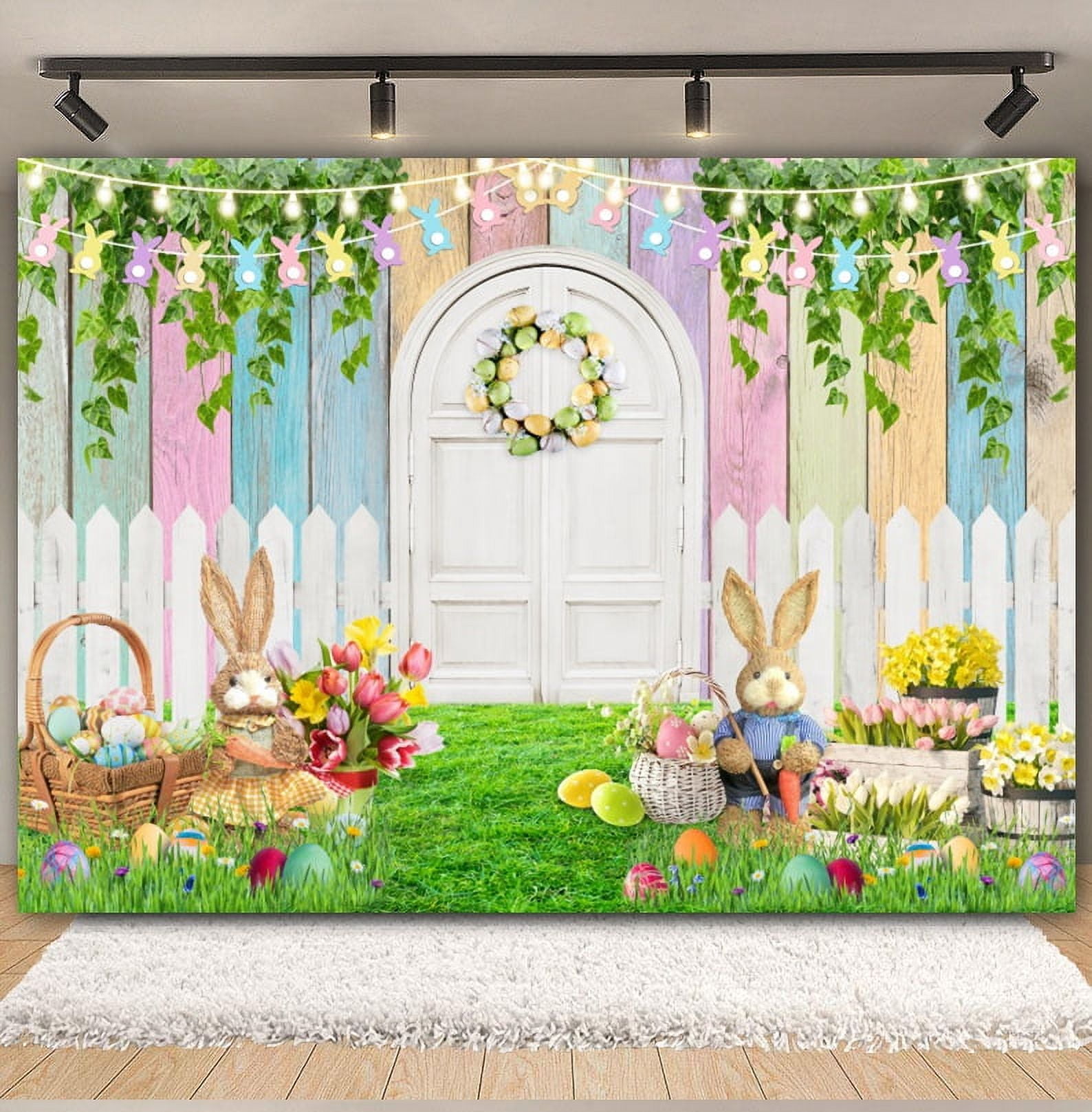 Spring Easter backdrops for photography 2025 Green Grass Flower Rabbit ...