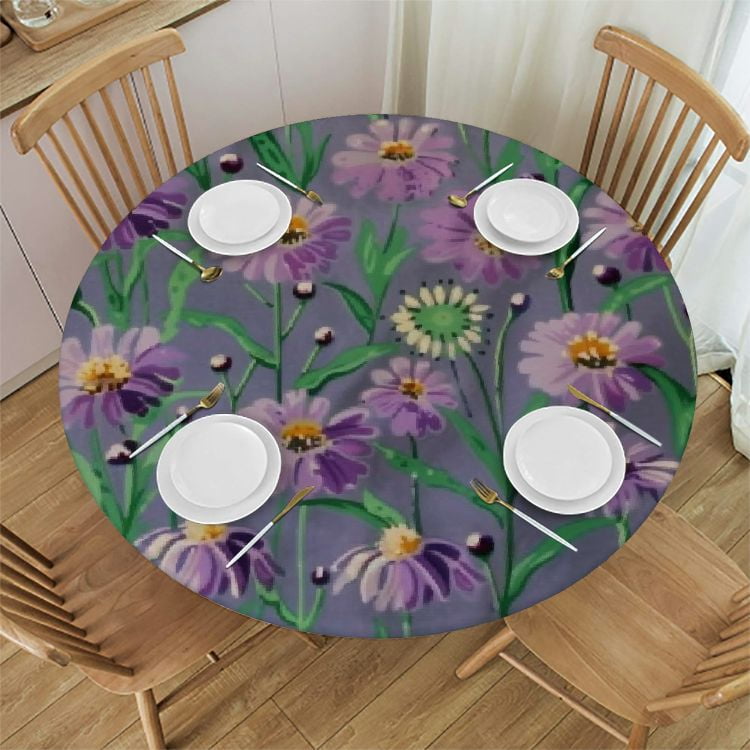 Spring Elastic Round Tablecloth Purple Fitted Tablecloths for Round ...