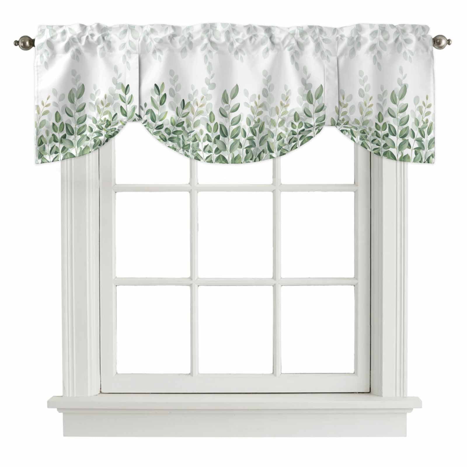Spring Emerald Green Eucalyptus Tie Up Valance Curtains for Windows ...