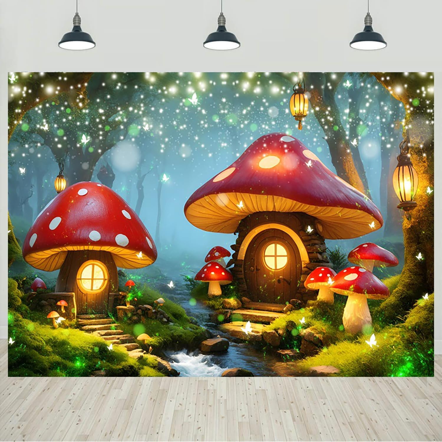 Spring Enchanted Forest Cute Backdrop Mushroom Fairy Tale Butterfly ...