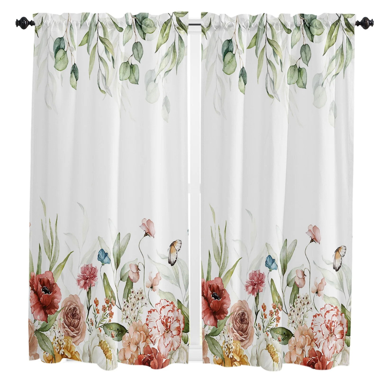 Spring Eucalyptus Flower Rose Curtain Home Decoration Living Room Short ...