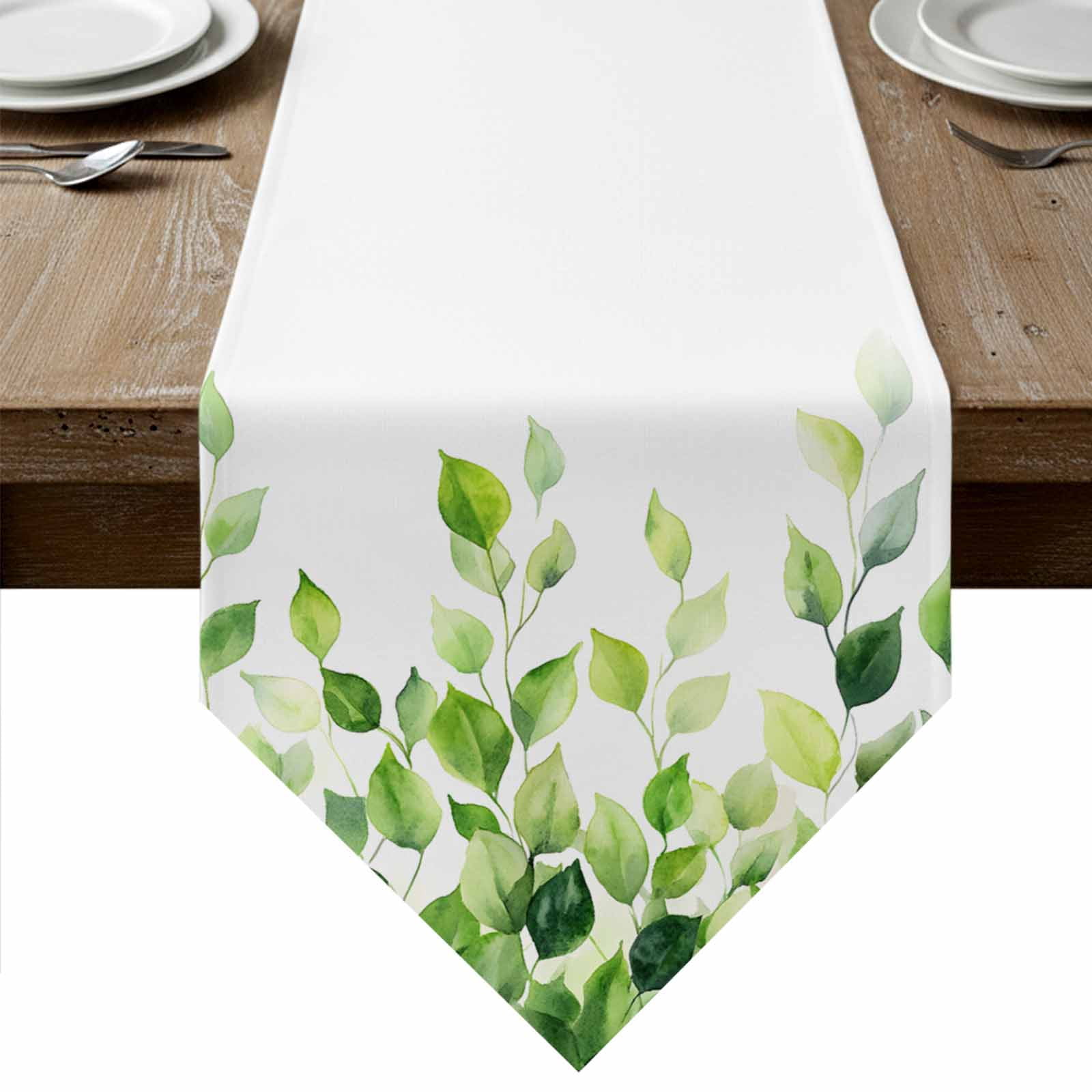 Spring Eucalyptus Leaf Table Runner Linen Burlap Table Runner 108 ...