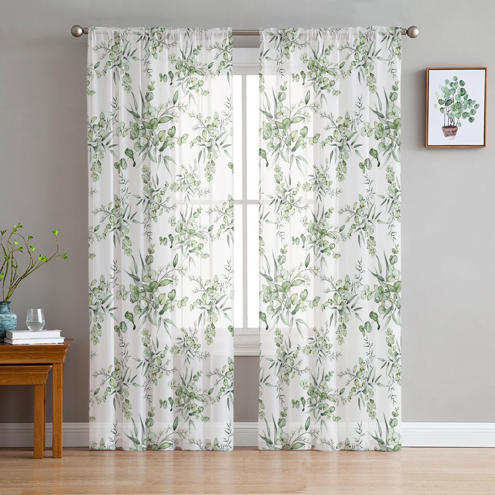 Spring Eucalyptus Leaves Bamboo TextureTulle Curtains ration Modern ...
