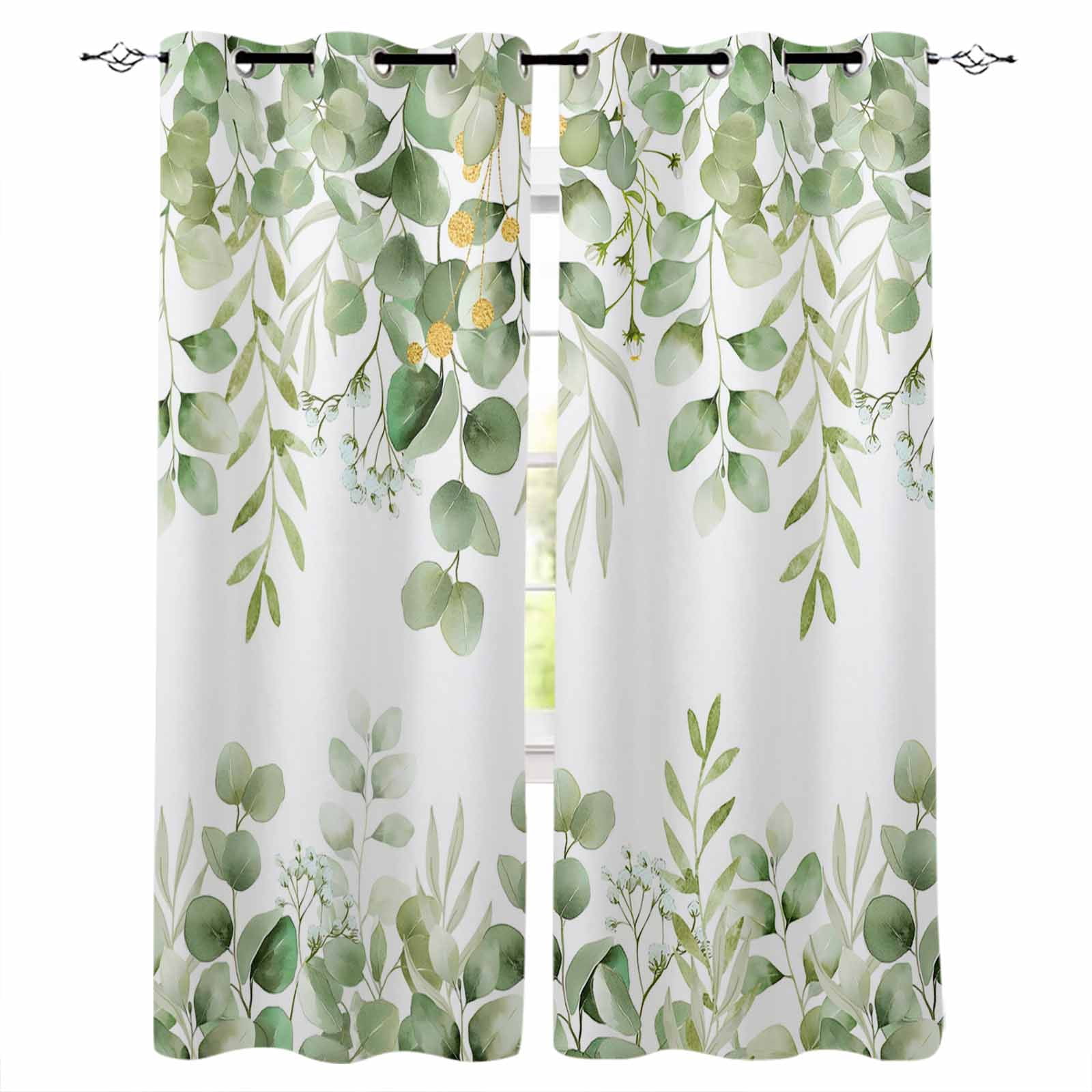 Spring Eucalyptus Leaves Black Out Curtains 84 Inch Long for Living ...