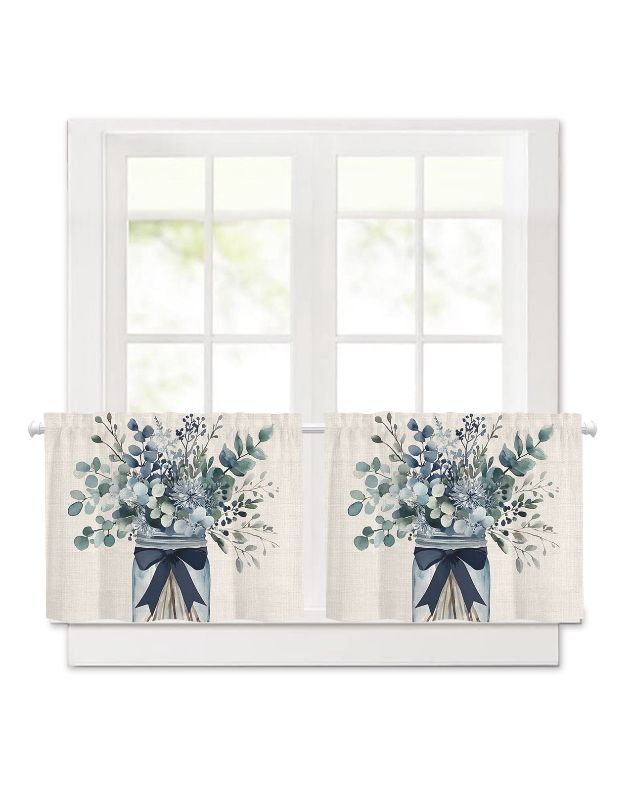 Spring Eucalyptus Leaves Bouquet Short Blackout Curtains 24 Inch Long ...