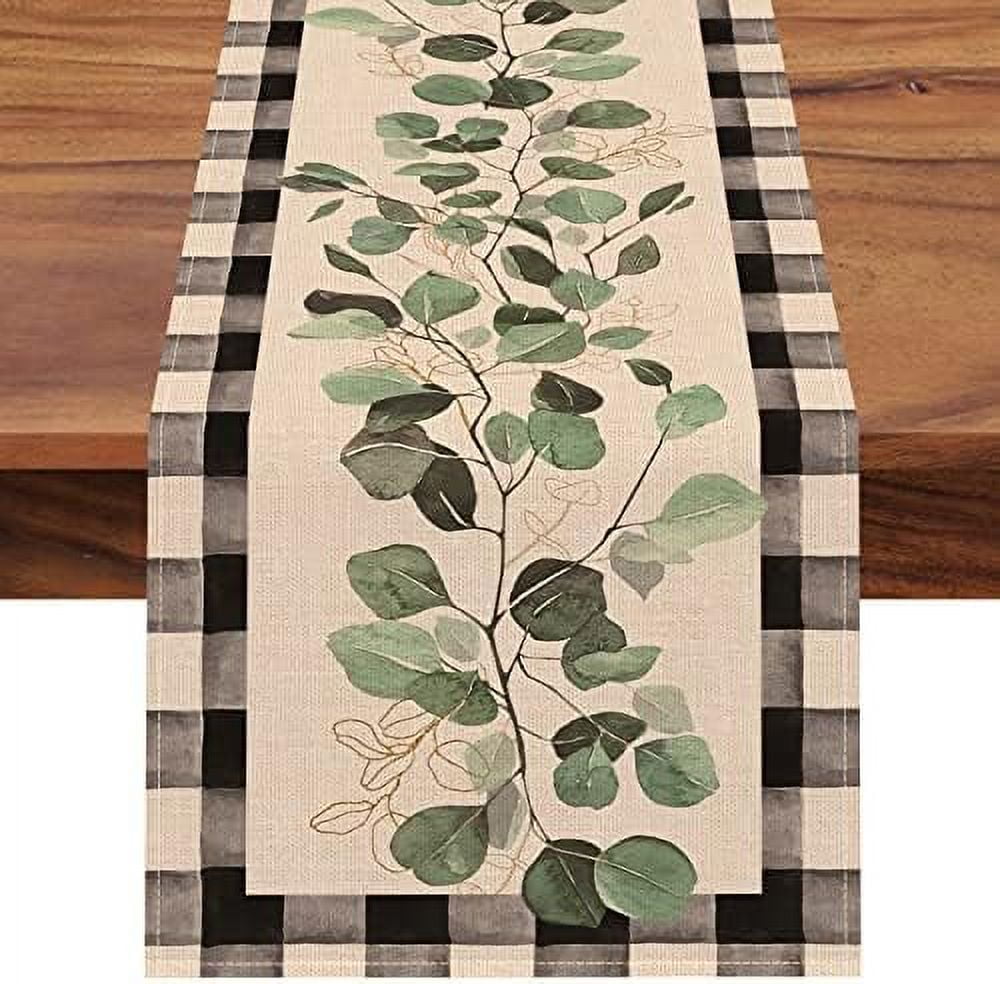 Spring Eucalyptus Leaves Greenery Table Runner Black White Buffalo ...
