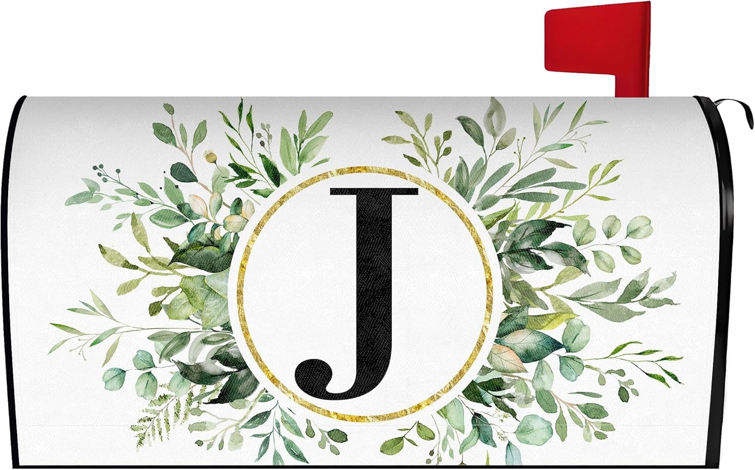 Spring Eucalyptus Leaves Monogram Letter J Mailbox Cover Magnetic 21x18 ...