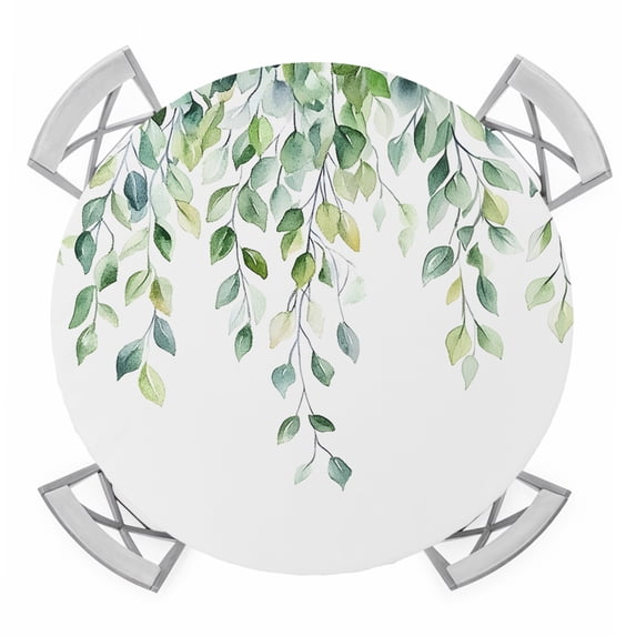 Spring Eucalyptus Leaves Round Tablecloth for 36-44 Inch Tables, Fitted ...