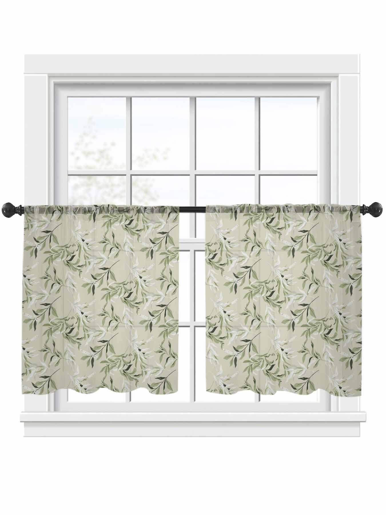 Spring Eucalyptus Leaves Sheer Curtains 54 Inches Long 2 Panels ...