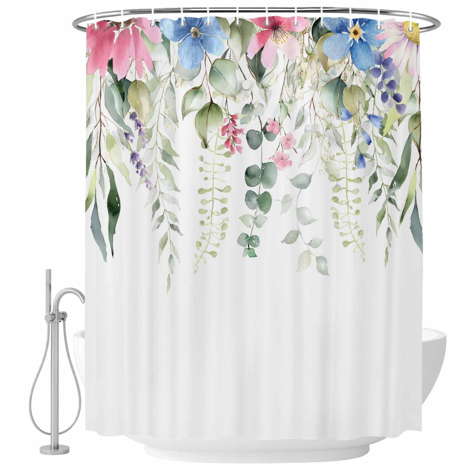 Spring Eucalyptus Leaves Shower Curtain Set - Long 72" x 84" Washable ...