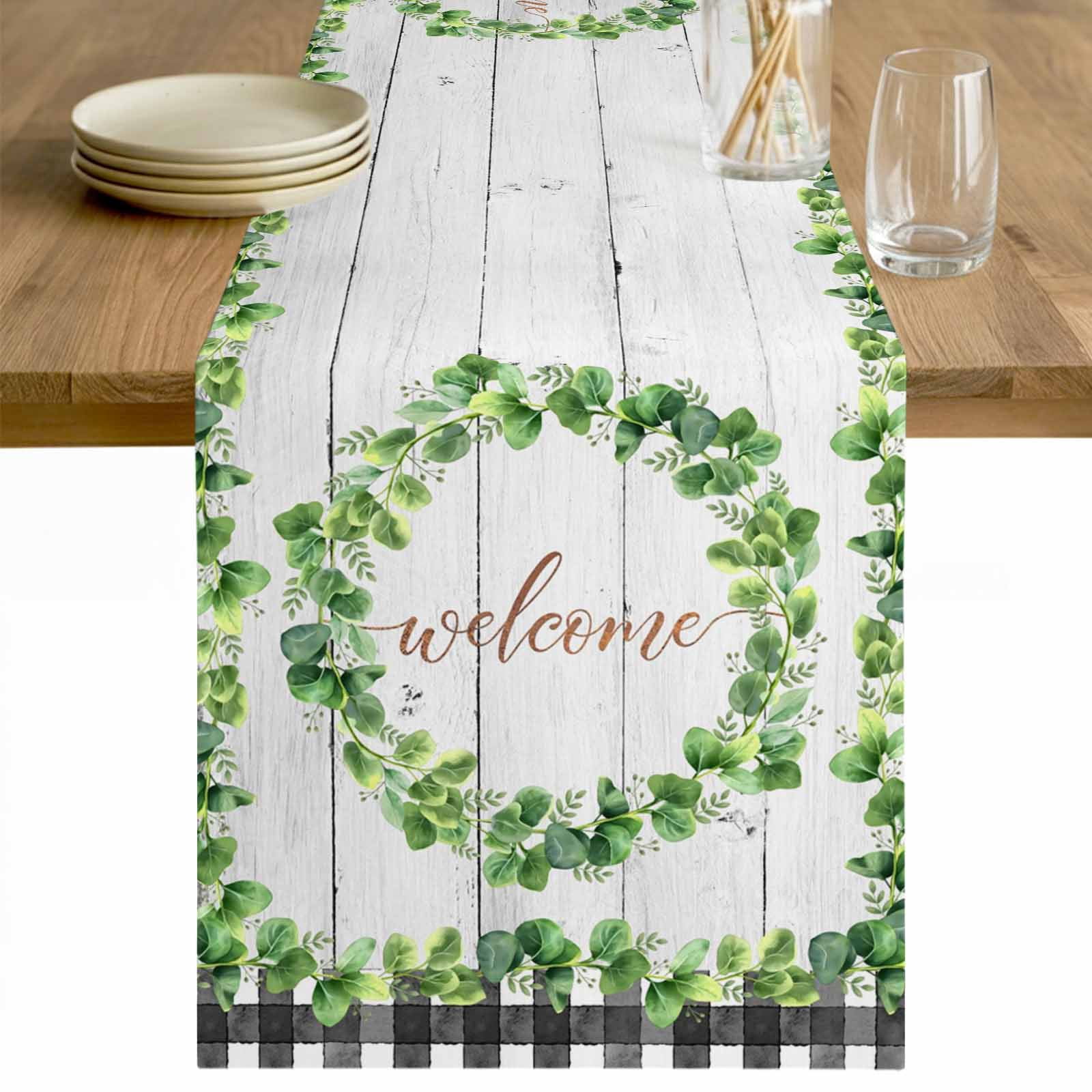 Spring Eucalyptus Leaves Table Runner - 72 Inch Long Farmhouse ...