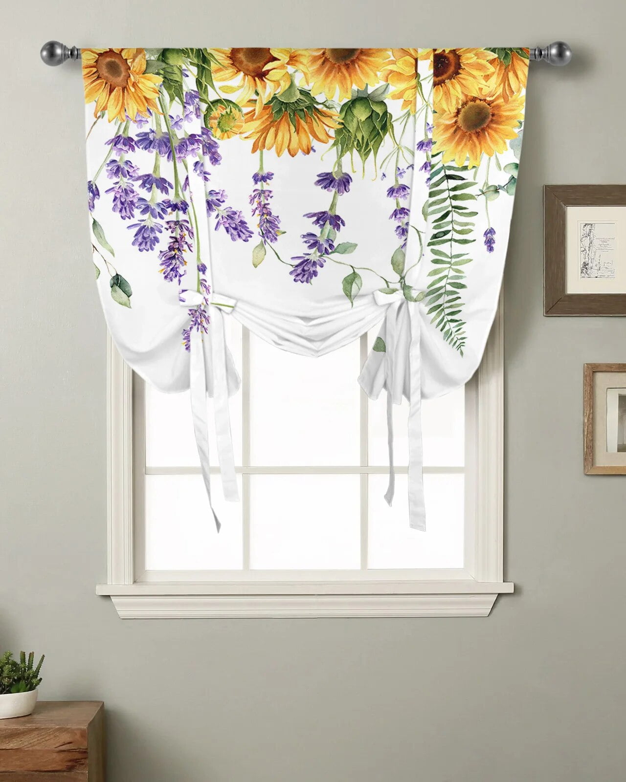 Spring Eucalyptus Sunflower Lavender Kitchen Short Window Curtain ...