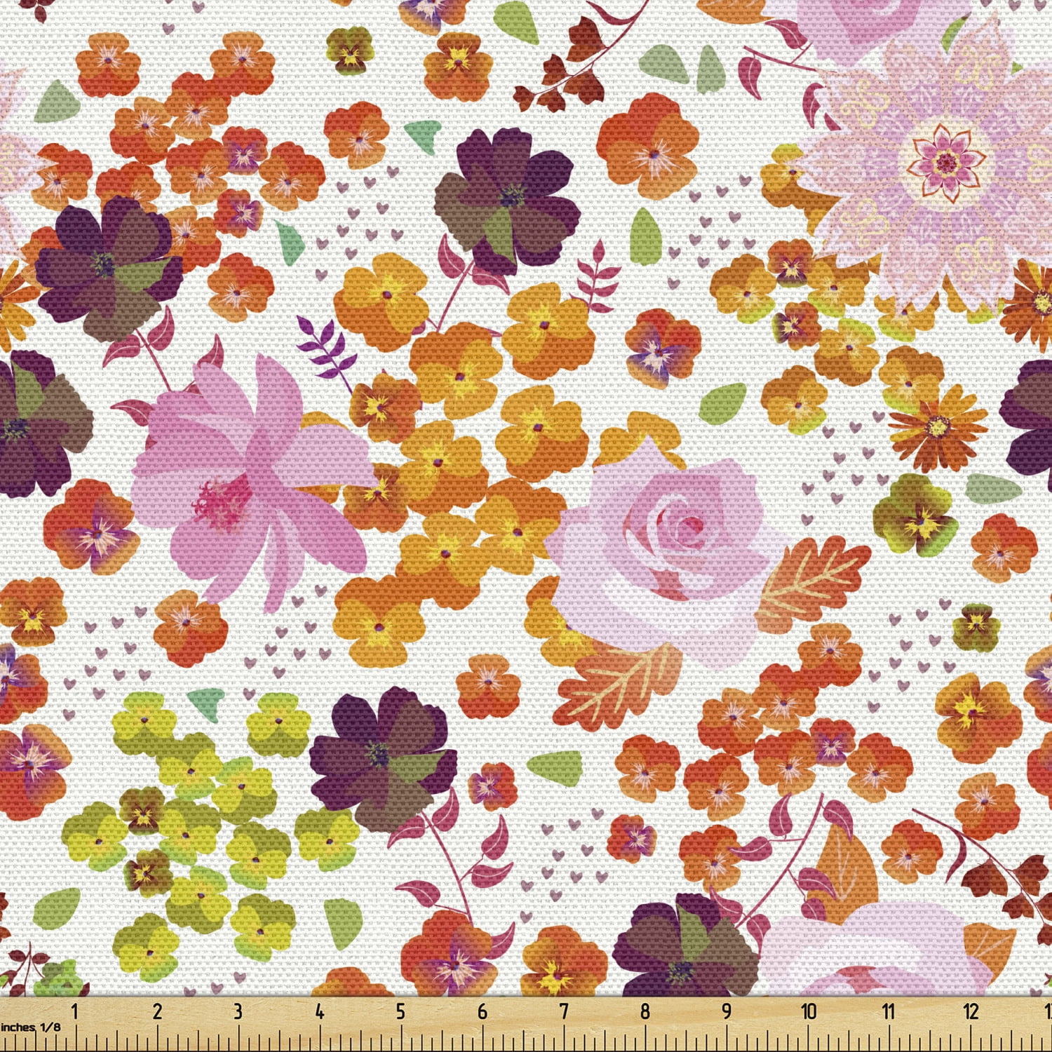 Ambesonne Spring Fabric by the Yard Upholstery, Colorful Art Meadow ...