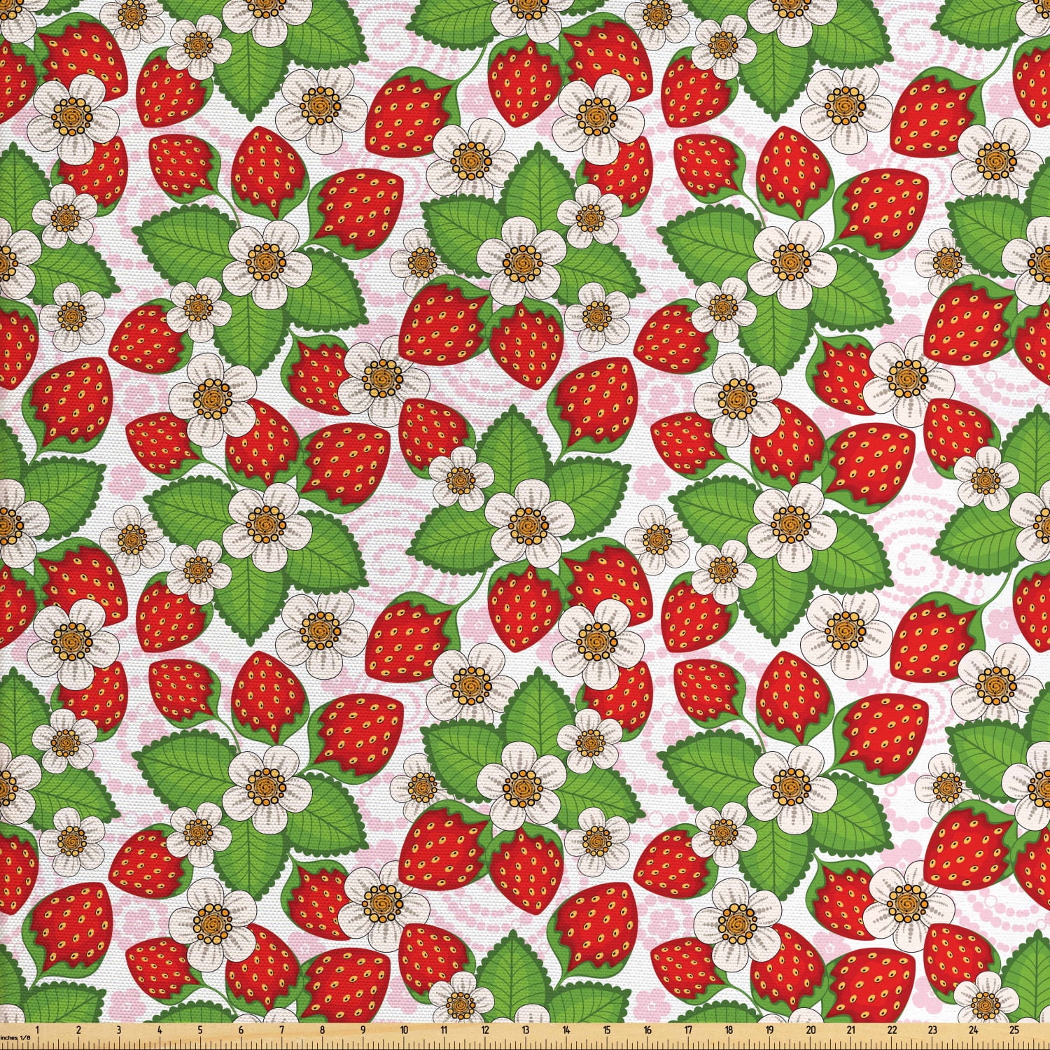 Ambesonne Spring Fabric by the Yard Upholstery, Floral Strawberry Scene ...