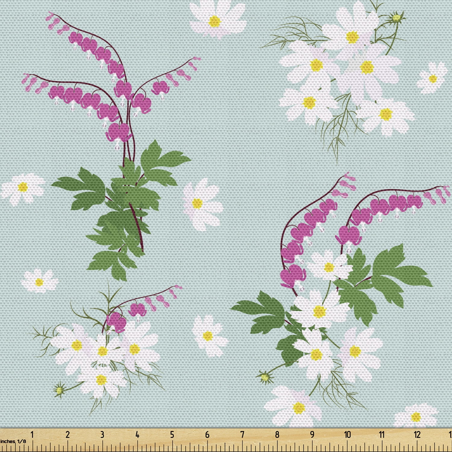 Spring Fabric by the Yard, Flourishing Daisy and Bellflowers Bouquets ...