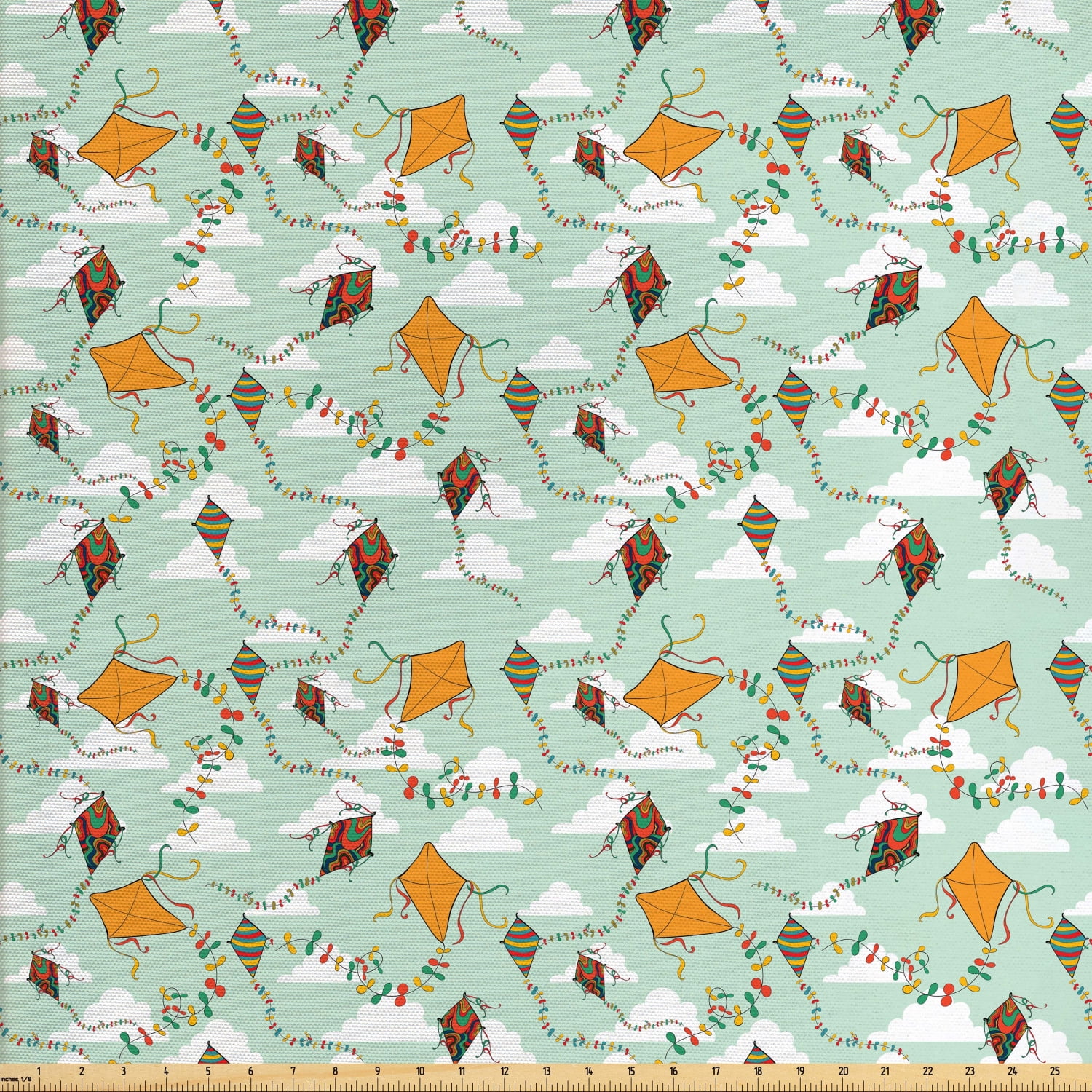 Ambesonne Spring Fabric by the Yard Upholstery, Flying Kites in the Sky ...