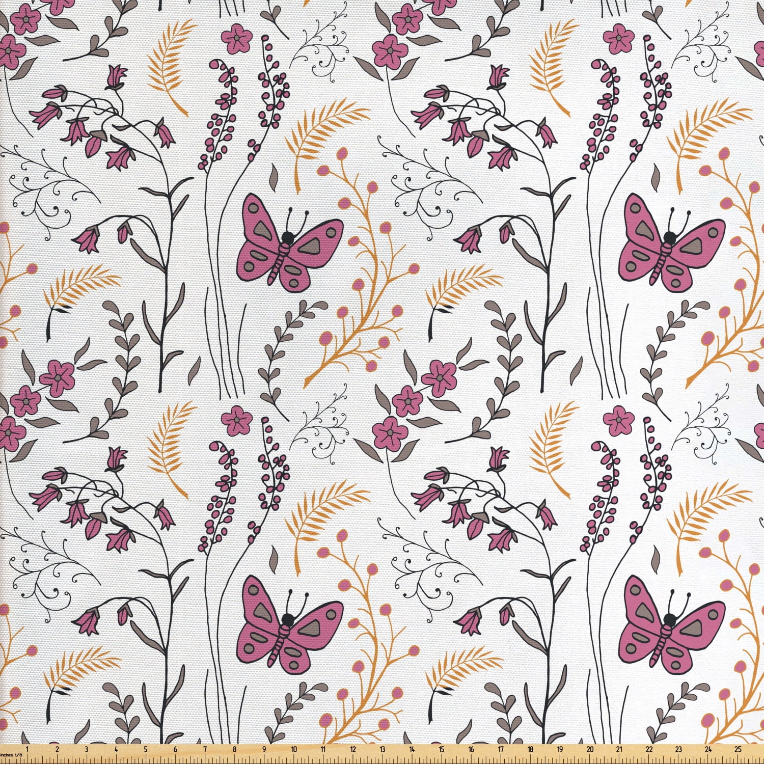 Ambesonne Spring Fabric by the Yard Upholstery, Flowers Butterflies ...