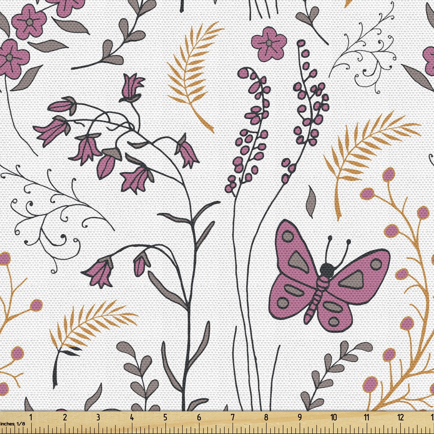 Ambesonne Spring Fabric by the Yard Upholstery, Flowers Butterflies ...