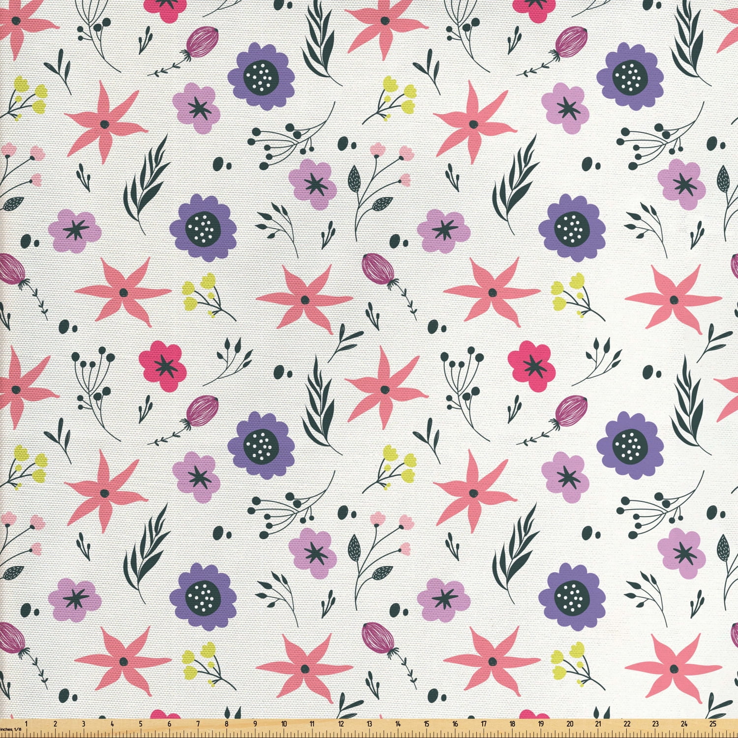 Ambesonne Spring Fabric by the Yard Upholstery, Doodle Art Botanical ...