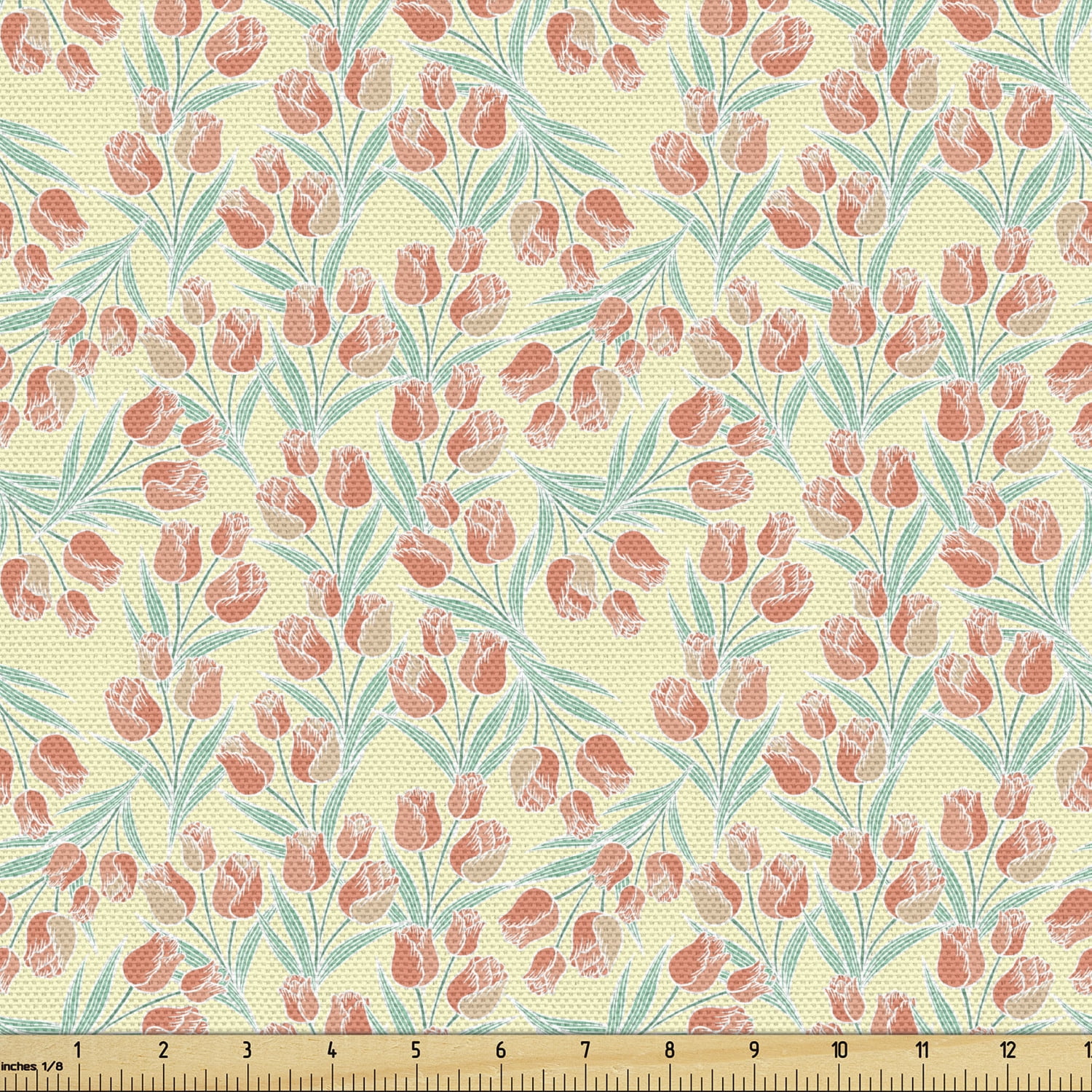 Ambesonne Spring Fabric by the Yard Upholstery, Seasonal Tulips Pattern ...