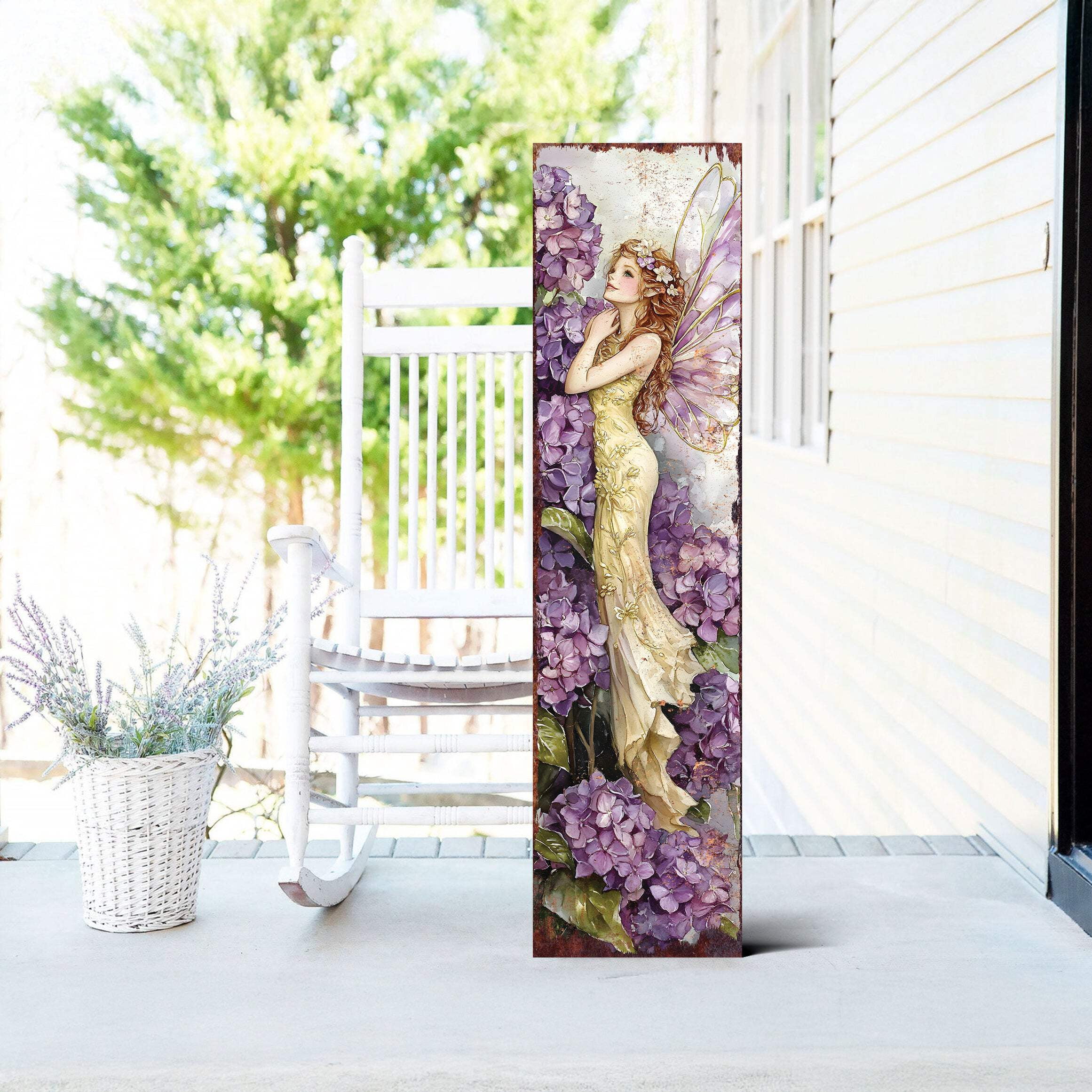 Spring Fairy Hydrangeas Porch Sign | Wooden Entryway Decor | UV Print ...