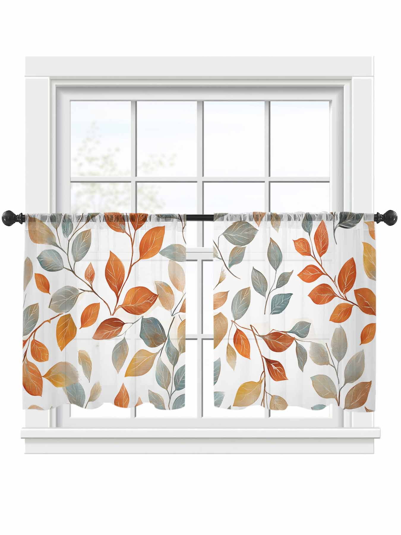 Spring Fall Leaf Sheer Curtains 2 Panels Set Orange Watercolor Leaves ...