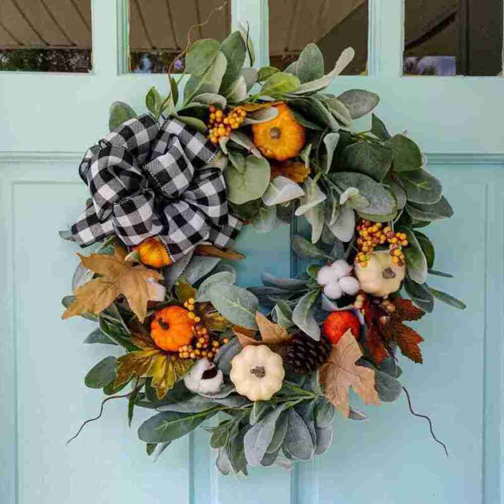 Spring & Fall Wreaths for Front Door - 16 Inch Autumn Flower Pumpkin ...