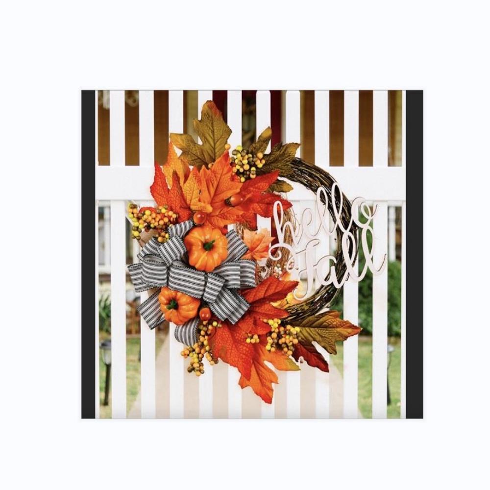 Spring & Fall Wreaths for Front Door - 16 Inch Autumn Plaid Pumpkin ...