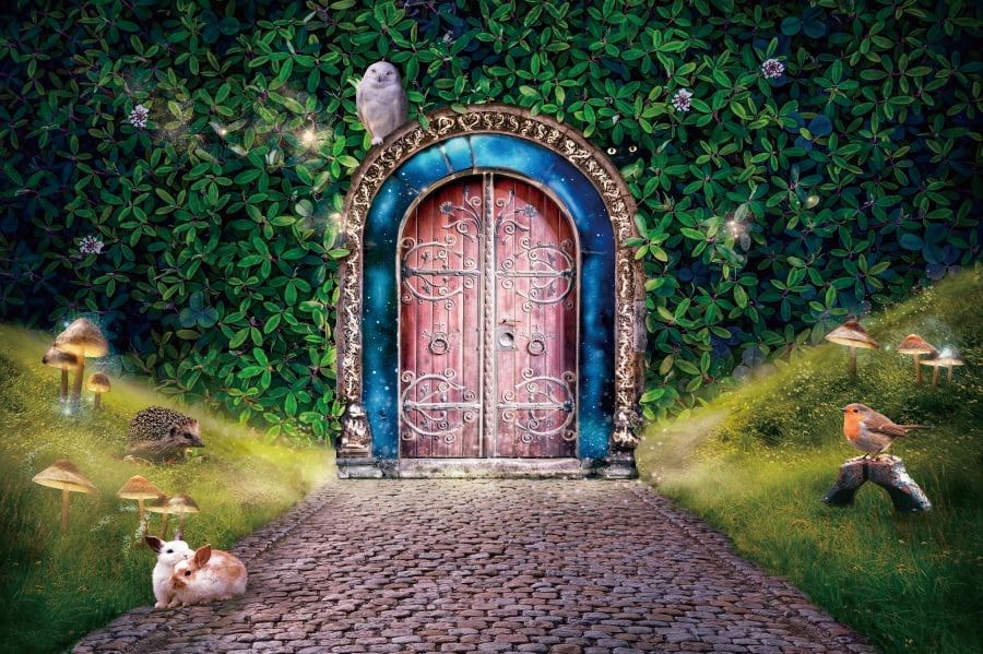 Spring Fantasy Fairy Tale Backdrop Green Leaf Gate Cute Animals Kids ...