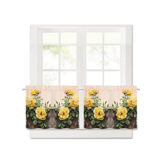 Spring Farm Fences Yellow Roses Short Blackout Curtains 24 Inch Long ...