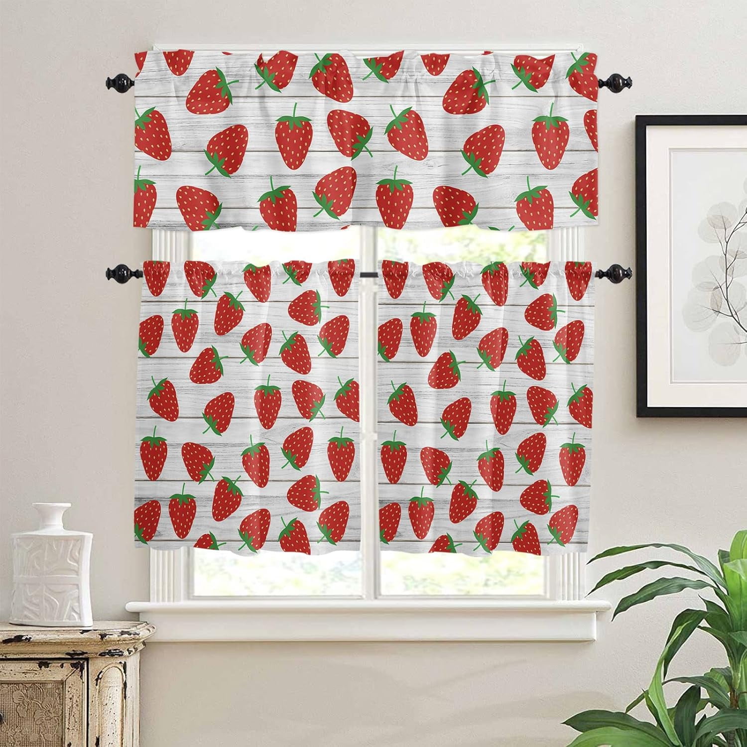 Spring Farm Kitchen Curtains and Valances Set, 3 Pieces Rod Pocket Tier ...