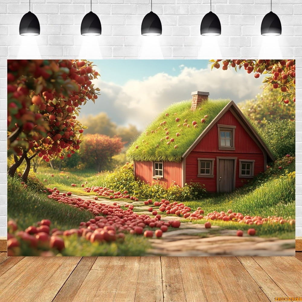 Spring Farm Orchard Photography Backdrop Fruit Tree Barn Wood Rustic ...