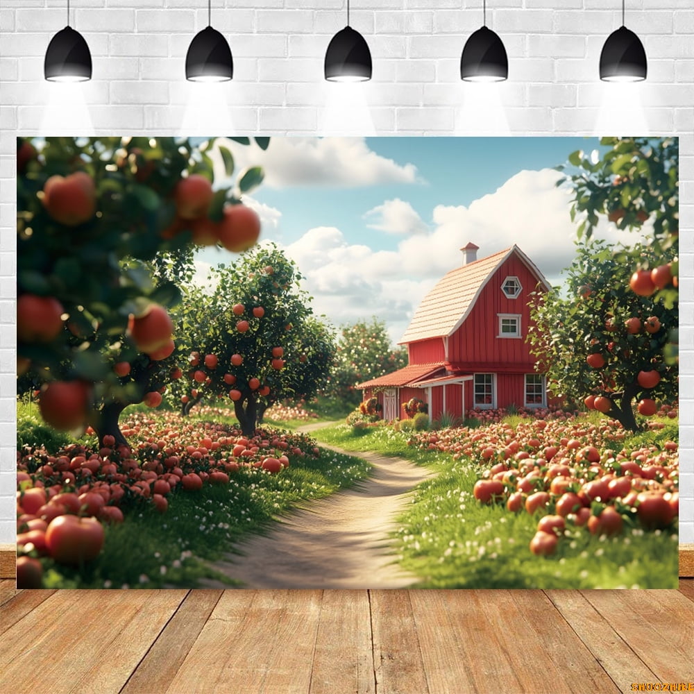 Spring Farm Orchard Photography Backdrop Fruit Tree Barn Wood Rustic ...