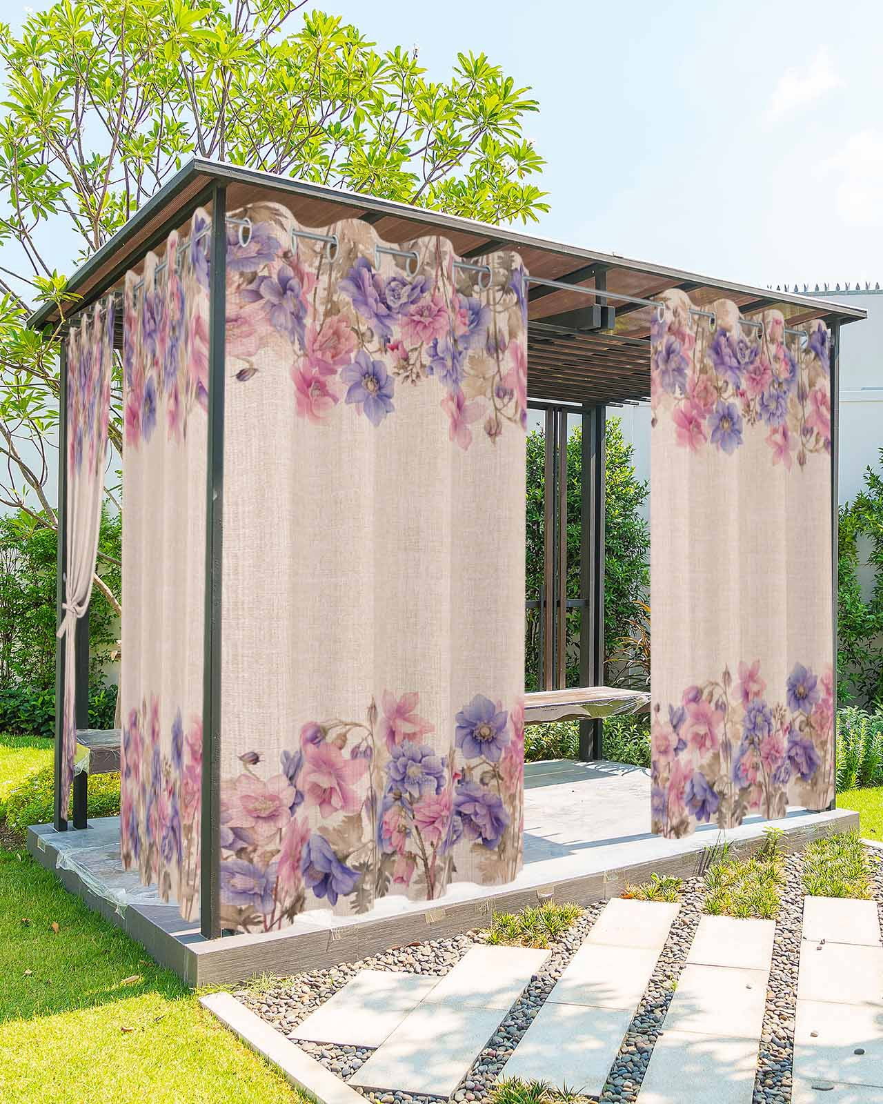 Spring Farmhouse Outdoor Curtains for Patio, Style Plant Pink Purple ...