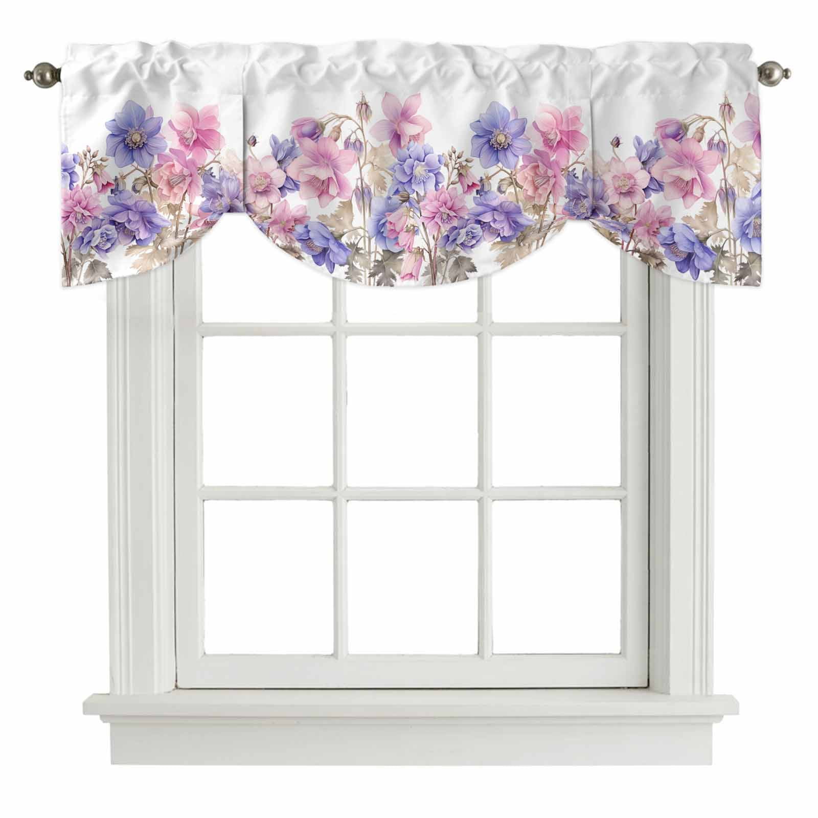 Spring Farmhouse Tie Up Valance for Windows, Style Plant Pink and ...