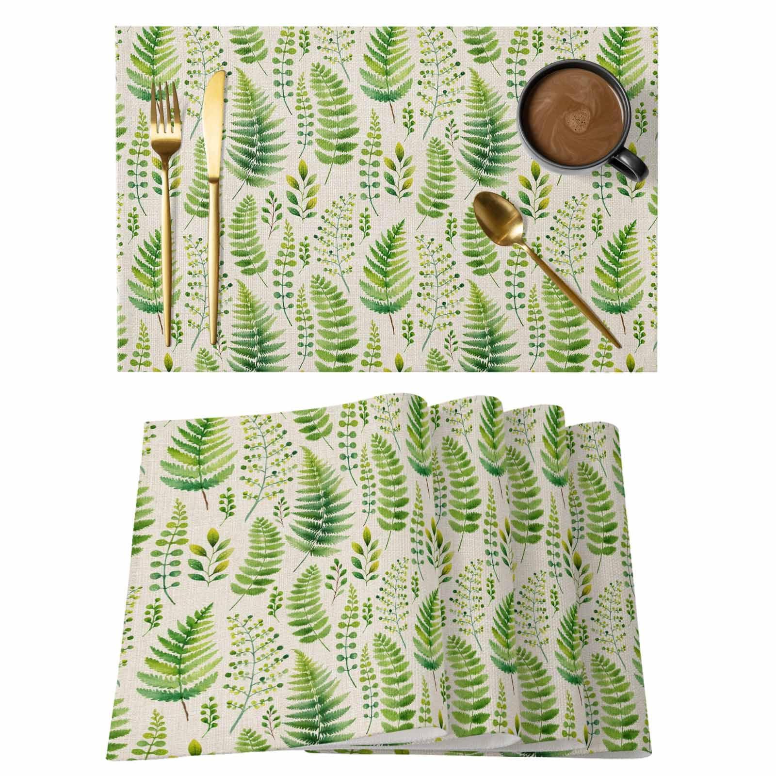 Spring Ferns Leaves Placemats Set of 2, Watercolor Green Plant ...