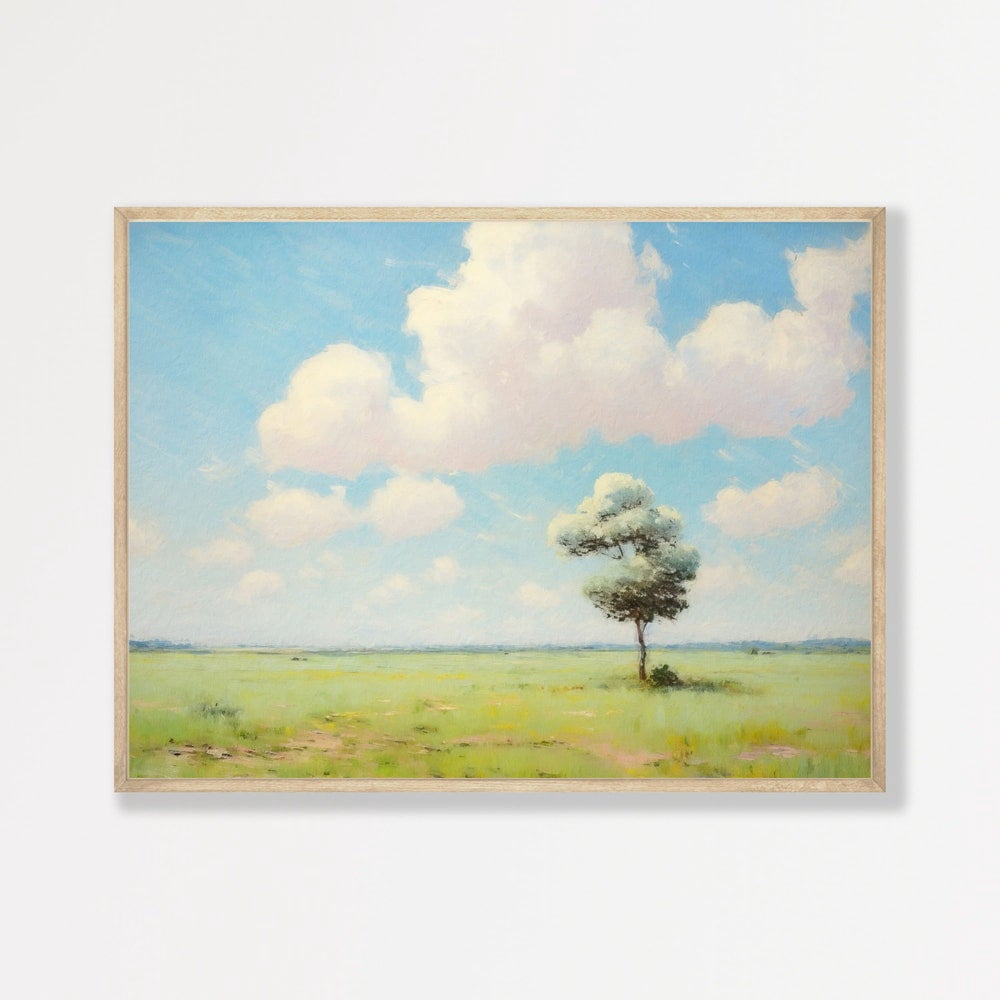 Spring Field Painting, Muted Soft Green Wall Art Decor, Vintage ...