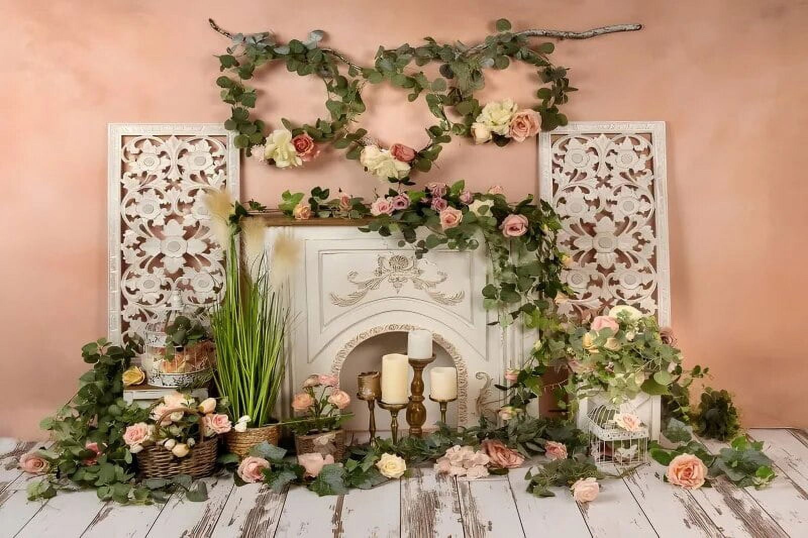 Spring First Birthday Baby Girl Cake Smash Background Pink Floral Fence ...