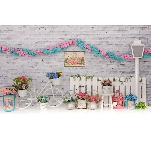 Spring First Birthday Baby Girl Cake Smash Background Pink Floral Fence ...