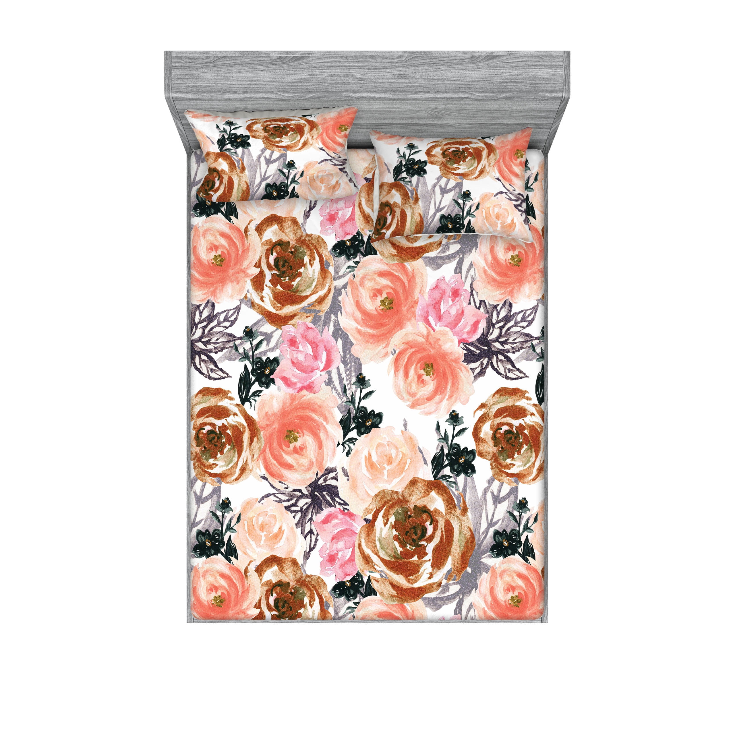 Spring Fitted Sheet & Pillow Sham Set, Watercolor Art Featuring Flowers ...