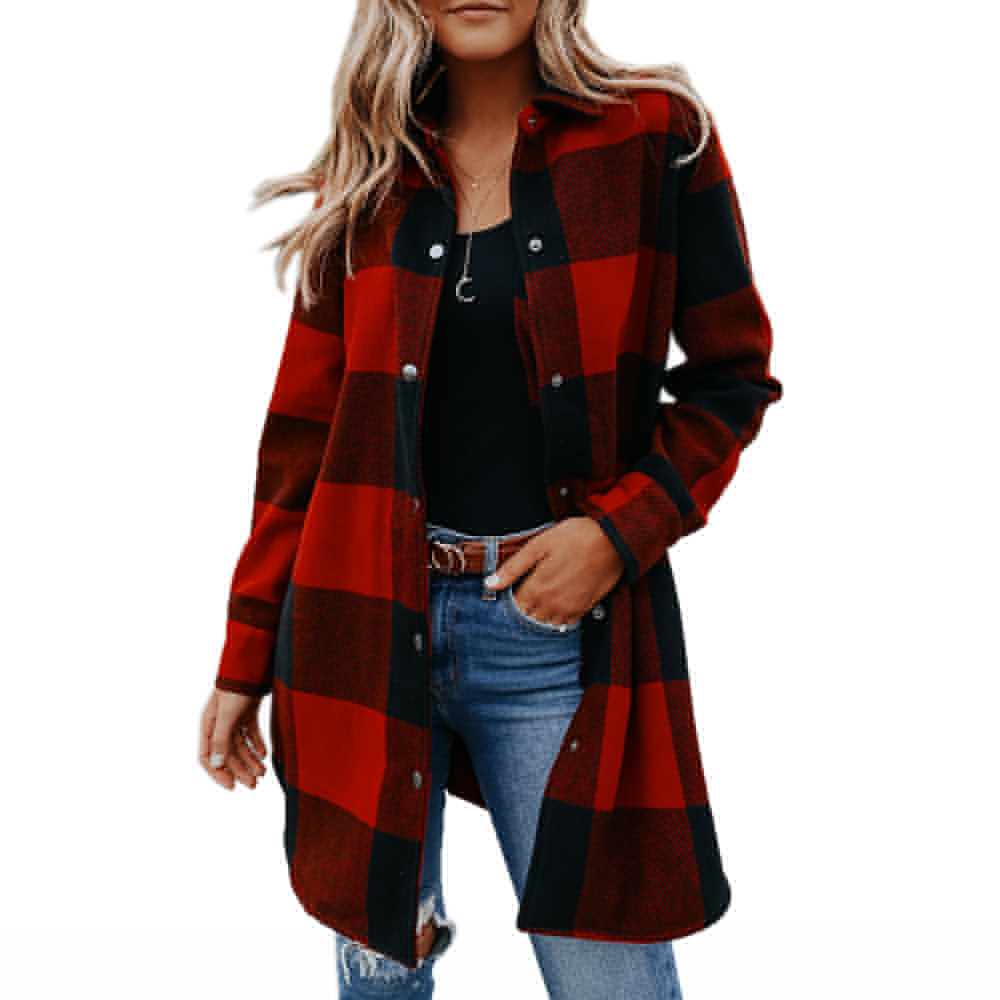 Spring Flannel Shirt Cardigan Long Sleeve Pocket Plaid Women's Jacket ...