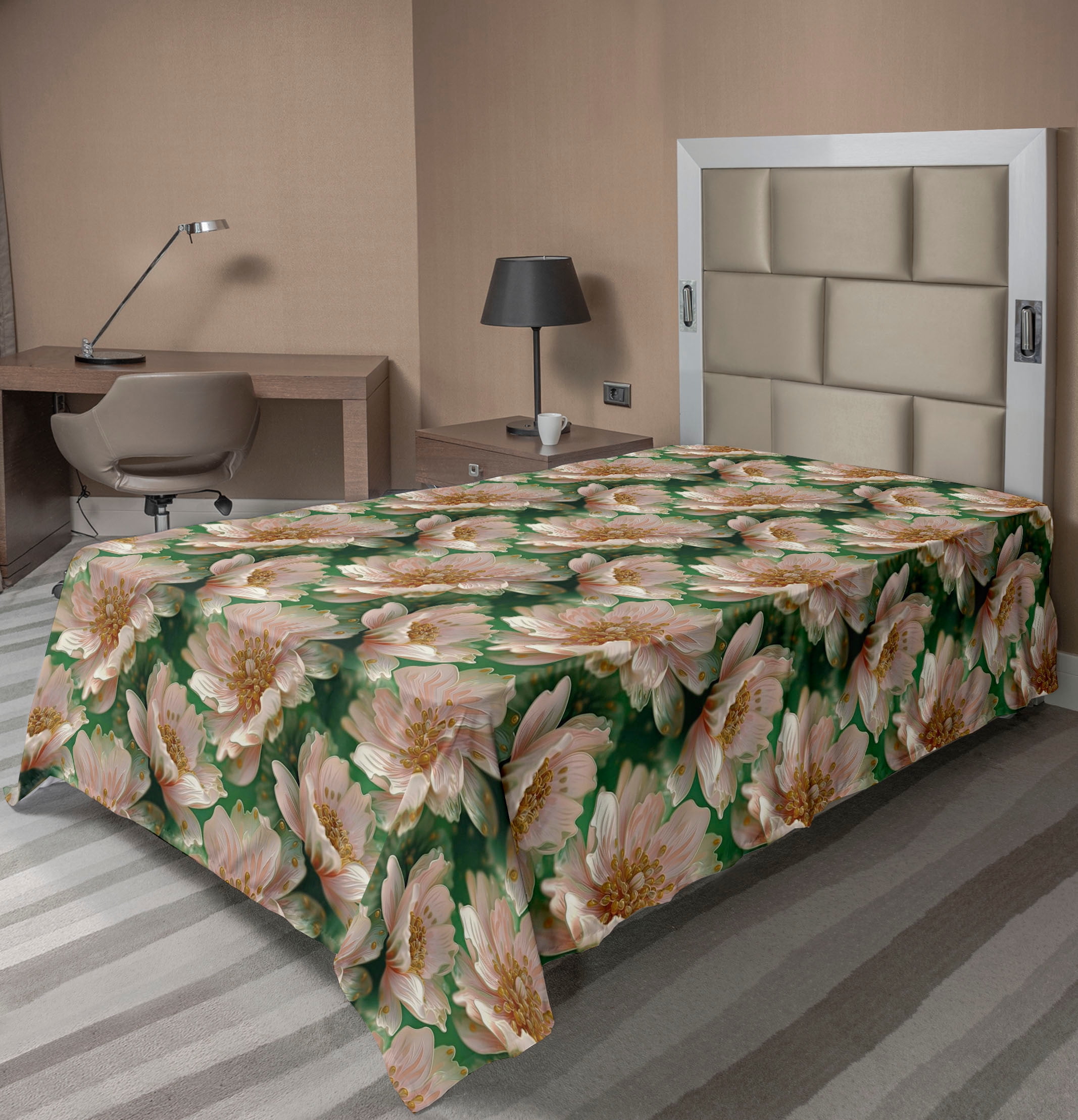 Spring Flat Sheet, Bold Peachy Petals with Blurry Shadows on Nature ...