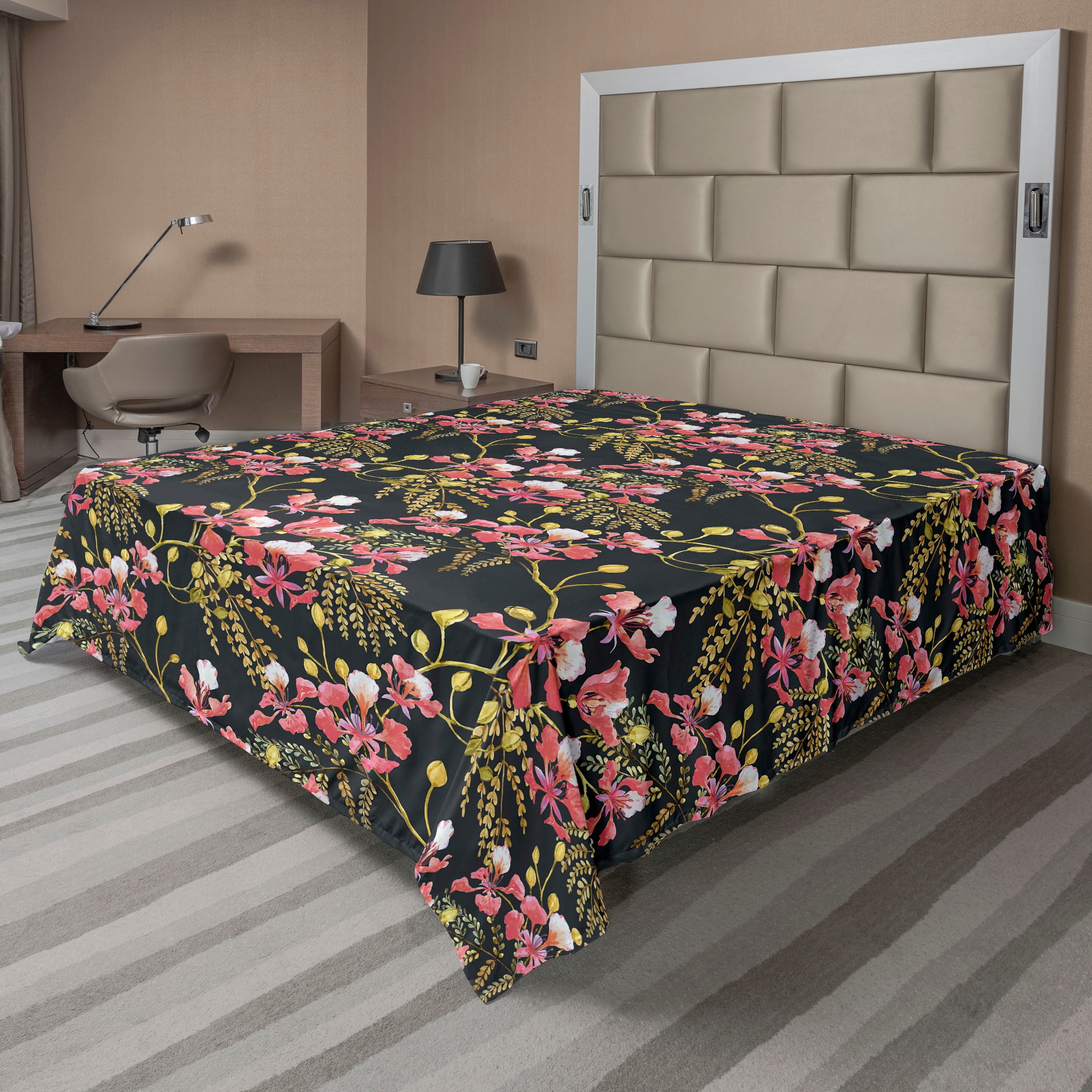 Ambesonne Spring Flat Bedding Sheet Soft Top Sheet, Branches Leaves ...