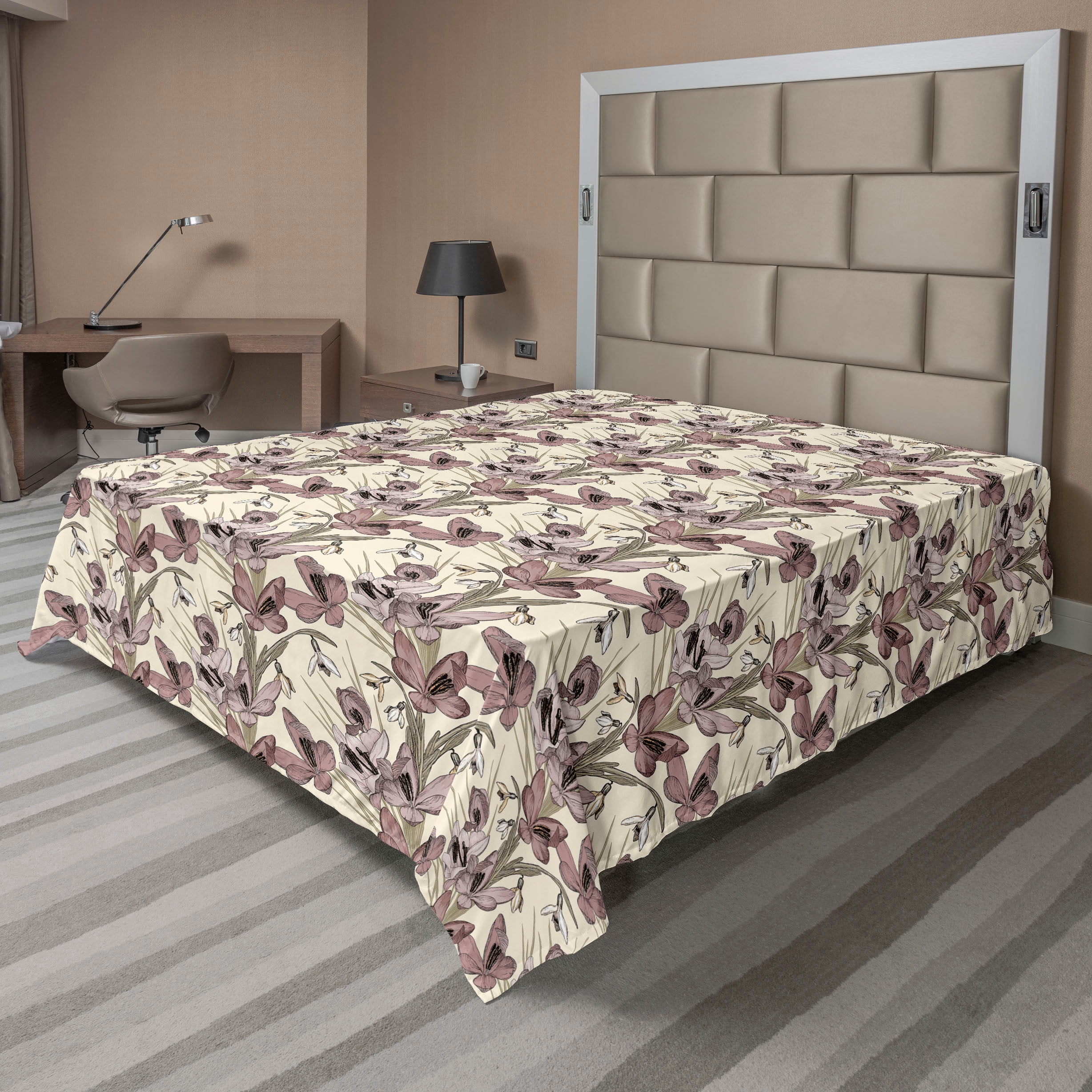 Spring Flat Sheet, Flourishing Floral Pattern Blossoms of Garden ...