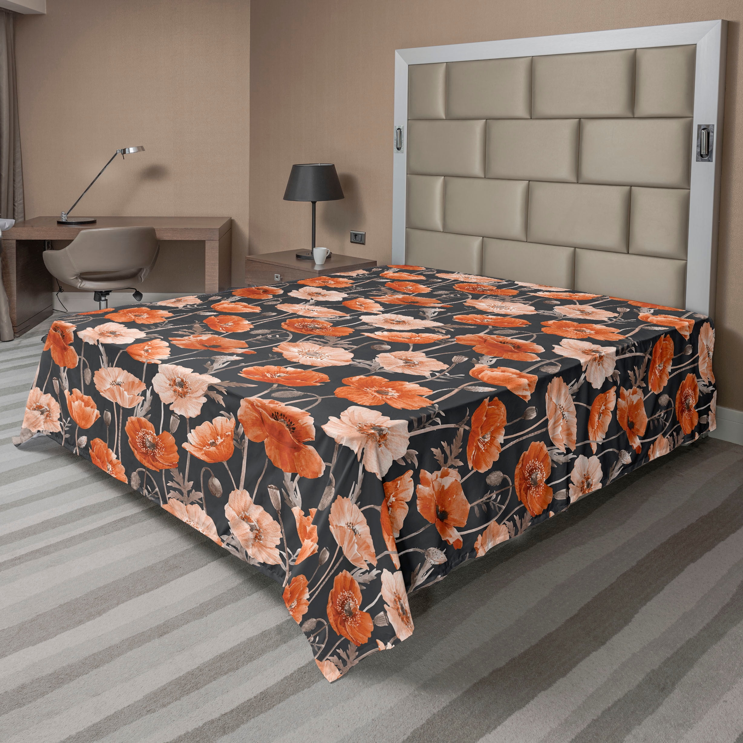 Spring Flat Sheet, Repeating Hand-Drawn Watercolor Poppy Flowers ...