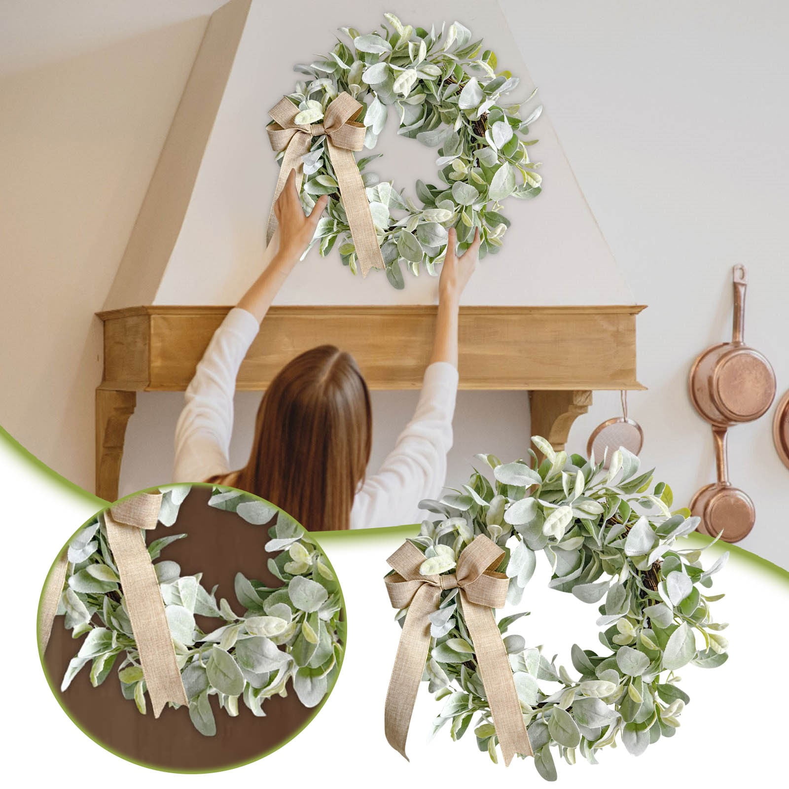 Spring Flocked Lambs Ear Wreath, Spring Decorative Wreath, Floral Vine ...