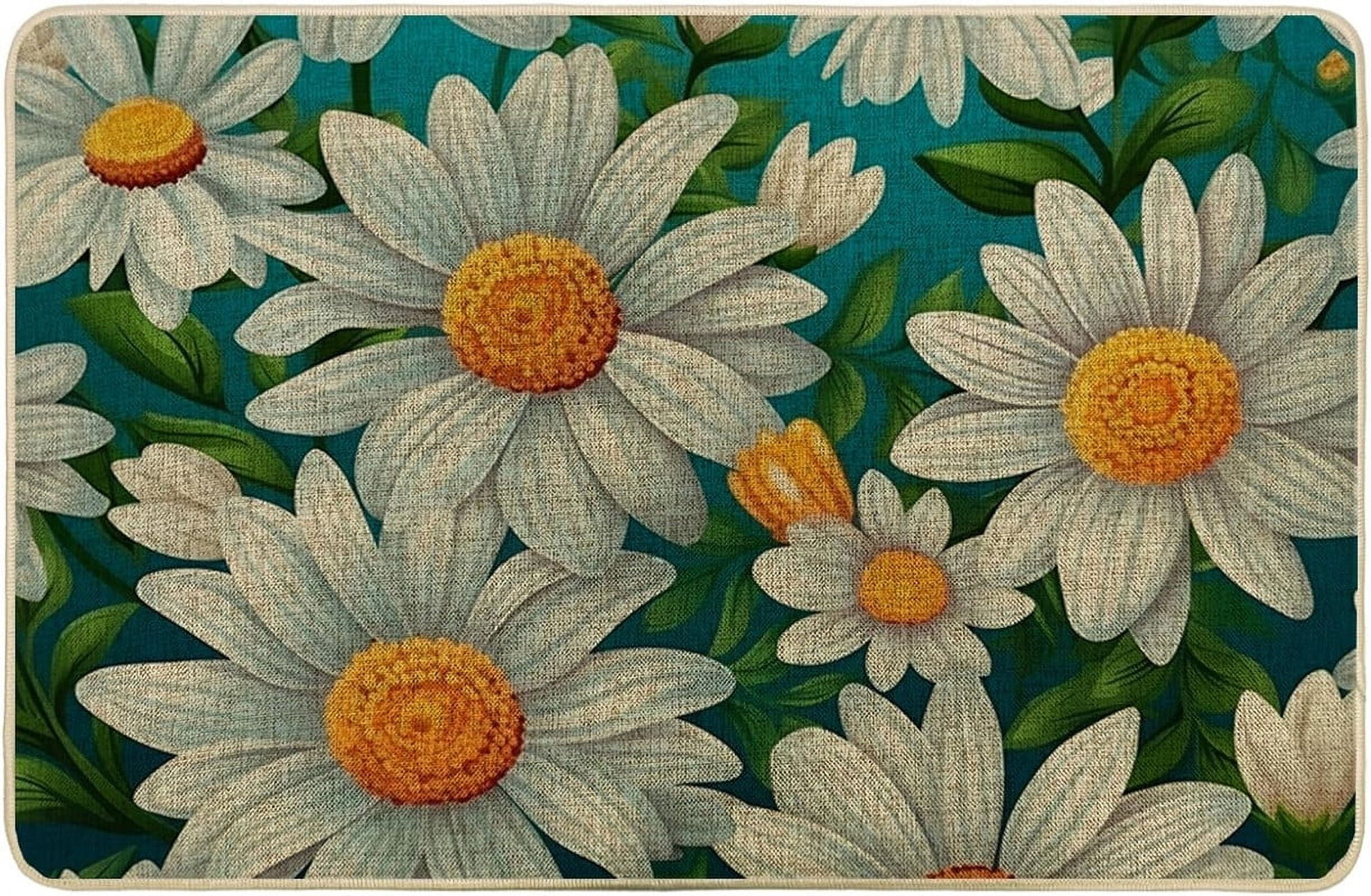 Spring Floor Door Mat Daisy Floral Plants Cartoon Aesthetic Rubber ...