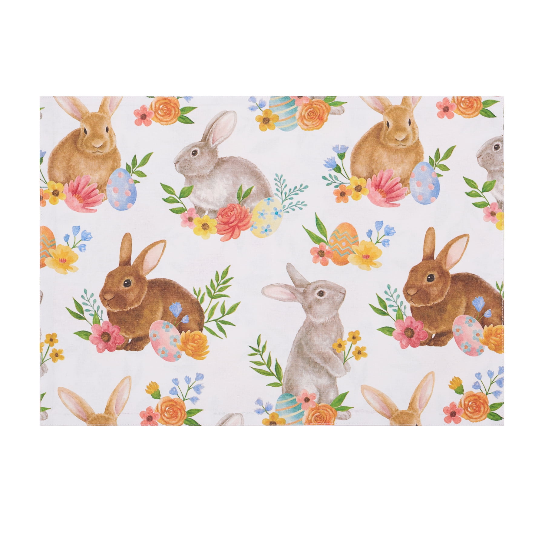Spring Flora Easter Bunny Rabbit Cotton Single Rectangle Placemat ...