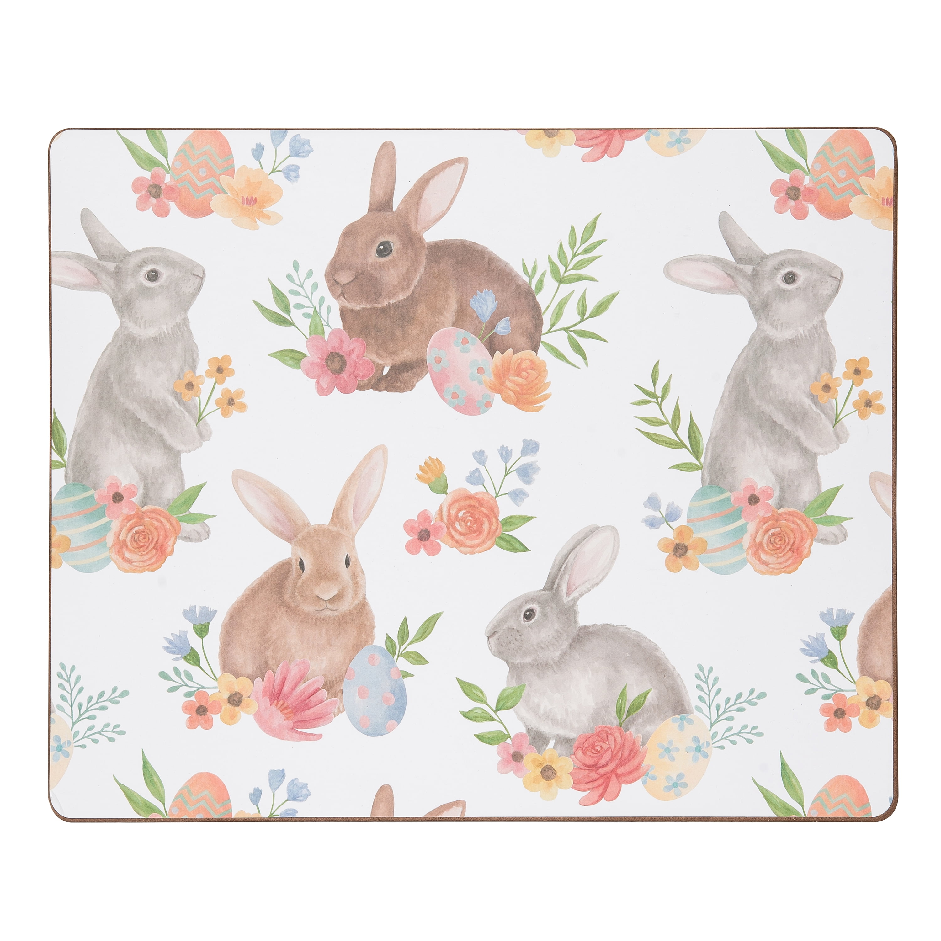 Spring Flora Easter Bunny Rabbit Hardboard Placemats Set of 6, 13" x 16 ...