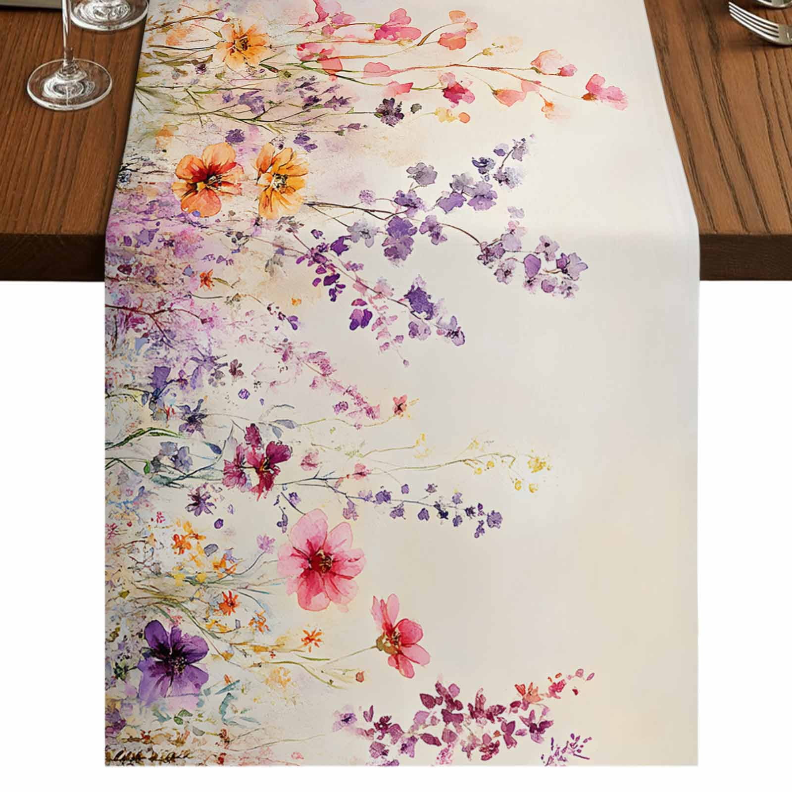 Spring Floral 120 Inch Table Runner, Vintage Farmhouse Flowers ...